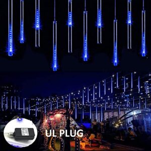 Weepong Meteor Shower Lights Outdoor Christmas Lights UL Certified Falling Rain Lights 12Inch 8Tubes Rain Drop Lights Snowfall Icicle Cascading String Lights for Xmas Holiday Tree Garden Decor Blue