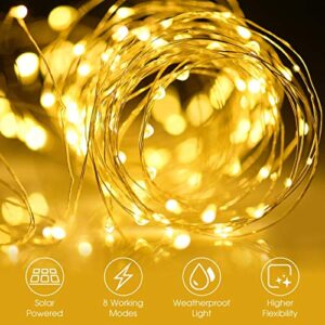 Solar String Lights Outdoor, 33Ft 100LEDs Solar Fairy Lights with 8 Lighting Modes Waterproof Decorative Copper Wire Lights for Christmas Patio Party Garden Gate Yard Wedding (Warm White, 2Pack)