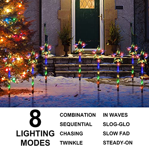 Solar Christmas Pathway Lights, Set of 4 Star Solar Powered Christmas Decorations Outdoor, Waterproof Christmas Garden Stake Lights for Patio, Yard, Garden, Lawn Christmas Holiday Decor