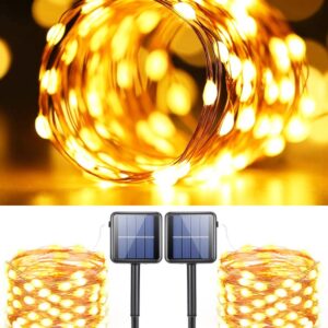 Flacchi Solar Fairy Lights Outdoor Waterproof - 2 Pack 39 ft 100 LED 8 Modes Solar String Lights for Patio Garden Yard Party Wedding Warm White