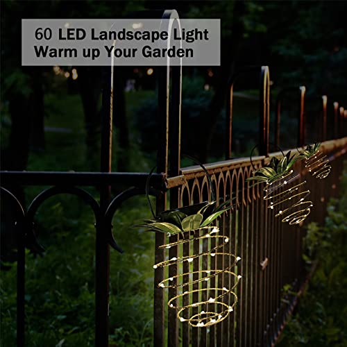 BQOQB 2 Pack Solar Pineapple Light - 60 LEDs Outdoor Garden Decor Hanging Lantern with Handle Waterproof for Patio,Porch,Path,Yard,Walkway,Lawn