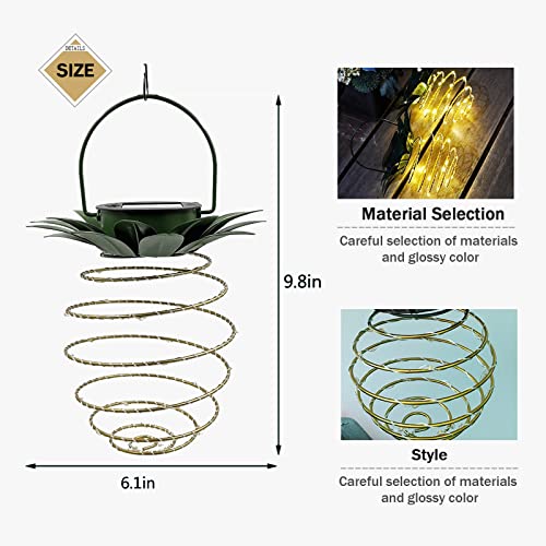 BQOQB 2 Pack Solar Pineapple Light - 60 LEDs Outdoor Garden Decor Hanging Lantern with Handle Waterproof for Patio,Porch,Path,Yard,Walkway,Lawn