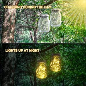 PChero Solar Mason Jar Lights, 2 Pack 30 LEDs Fairy Lights with Jars and Hangers, IP65 Waterproof Decorative Solar Hanging Lanterns Table Light for Outdoor Lawn Home Garden Yard Patio Party Decor