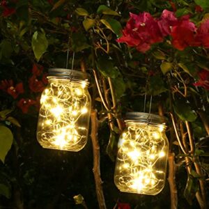 PChero Solar Mason Jar Lights, 2 Pack 30 LEDs Fairy Lights with Jars and Hangers, IP65 Waterproof Decorative Solar Hanging Lanterns Table Light for Outdoor Lawn Home Garden Yard Patio Party Decor