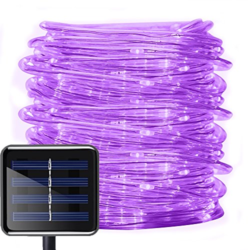 Aluvee Solar Rope String Light 33ft 100L 8 Modes Waterproof Outdoor LED Copper Wire Lights for Garden Decor Lamp Wedding Party Tree Xmas Halloween Holiday Decoration Lighting (Purple)