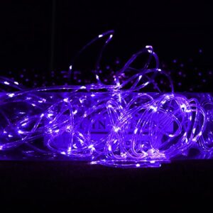 Aluvee Solar Rope String Light 33ft 100L 8 Modes Waterproof Outdoor LED Copper Wire Lights for Garden Decor Lamp Wedding Party Tree Xmas Halloween Holiday Decoration Lighting (Purple)