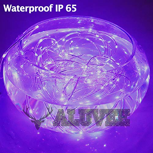 Aluvee Solar Rope String Light 33ft 100L 8 Modes Waterproof Outdoor LED Copper Wire Lights for Garden Decor Lamp Wedding Party Tree Xmas Halloween Holiday Decoration Lighting (Purple)