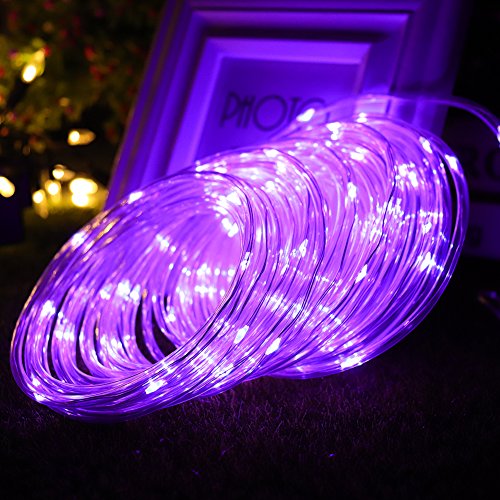 Aluvee Solar Rope String Light 33ft 100L 8 Modes Waterproof Outdoor LED Copper Wire Lights for Garden Decor Lamp Wedding Party Tree Xmas Halloween Holiday Decoration Lighting (Purple)