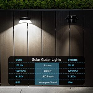 KINKAI Solar Gutter Lights 6pcs - Bright Solar Powered led Fence Light with 9 LED, IP55 Waterproof Outdoor Lighting for Garden Deck Backyard Pathway Eaves Wall, Cool White