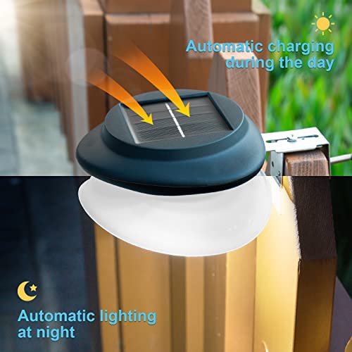 KINKAI Solar Gutter Lights 6pcs - Bright Solar Powered led Fence Light with 9 LED, IP55 Waterproof Outdoor Lighting for Garden Deck Backyard Pathway Eaves Wall, Cool White