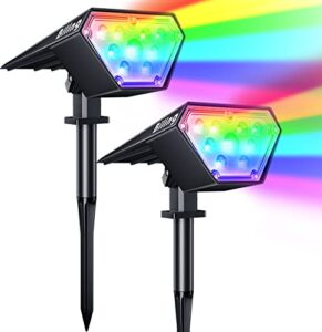 biling solar spot lights outdoor, 12 colors solar outdoor lights ip67 waterproof, solar landscape lights for house yard garden pathway christmas decorations (2 pack)