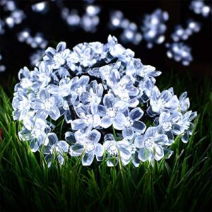 Mankinlu Outdoor Solar Garden Flower String Lights Waterproof 39 FT 100 LED Solar String Lights Solar Flower Fairy String Lights Solar Twinkle Lights for Trees Patio Landscape Yard Porch Decor White