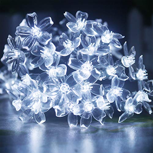 Mankinlu Outdoor Solar Garden Flower String Lights Waterproof 39 FT 100 LED Solar String Lights Solar Flower Fairy String Lights Solar Twinkle Lights for Trees Patio Landscape Yard Porch Decor White