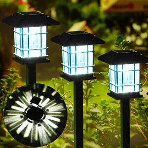 nommthy 4 pack 40 lumen solar garden lights outdoor, ip44 waterproof solar powered garden led lights, solar pathway lights for garden, landscape, path, yard, patio, driveway-(cold white)