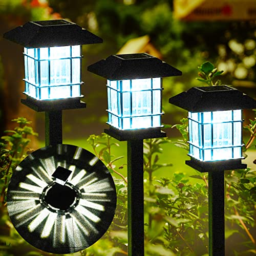 nommthy 4 Pack 40 Lumen Solar Garden Lights Outdoor, IP44 Waterproof Solar Powered Garden LED Lights, Solar Pathway Lights for Garden, Landscape, Path, Yard, Patio, Driveway-(Cold White)