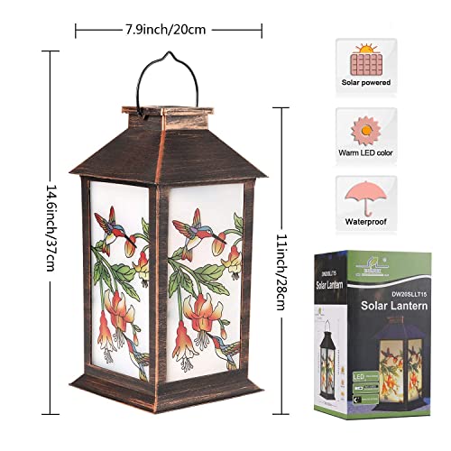 1 Dragonfly Lantern&1 Hummingbird Lantern, Solar Lanterns Outdoor Hanging Solar Lights Decorative for Garden Patio Porch and Tabletop Decorations.