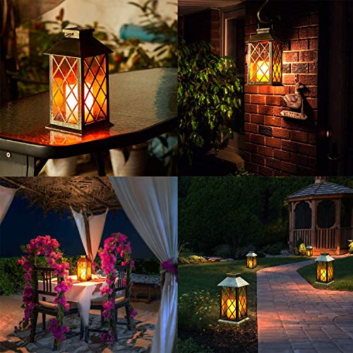 Solar Lanterns Outdoor Waterproof Decor - OxyLED 2 Pack 12 Inch Retro Lantern with Hanging Handle Flickering Flameless Candle Mission Lights for Garden Patio Yard Table Fence Porch