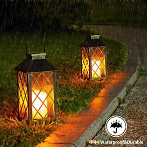 Solar Lanterns Outdoor Waterproof Decor - OxyLED 2 Pack 12 Inch Retro Lantern with Hanging Handle Flickering Flameless Candle Mission Lights for Garden Patio Yard Table Fence Porch