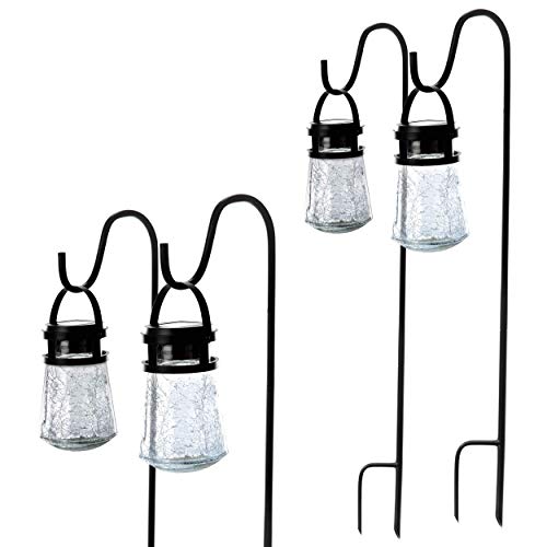 Home Zone Security Black Outdoor Solar Pathway Light - Warm 3000K Crackle Glass Path Lights for Walkway, Yard, & Garden No Wiring (4 Pack)