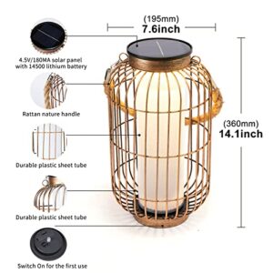 baterysu Large Outdoor Solar Lanterns Hanging Light Waterproof LED Garden Lights Solar Powered Retro Metal Auto On Off Table Lamp for Garden Patio Porch Pathway Walkway Tabletop Decorative(Bronze)