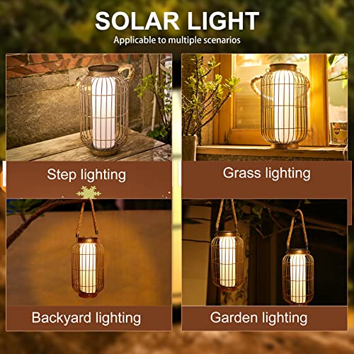 baterysu Large Outdoor Solar Lanterns Hanging Light Waterproof LED Garden Lights Solar Powered Retro Metal Auto On Off Table Lamp for Garden Patio Porch Pathway Walkway Tabletop Decorative(Bronze)