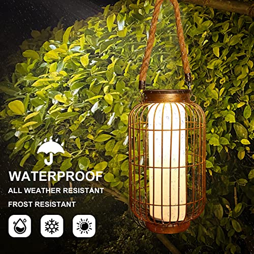 baterysu Large Outdoor Solar Lanterns Hanging Light Waterproof LED Garden Lights Solar Powered Retro Metal Auto On Off Table Lamp for Garden Patio Porch Pathway Walkway Tabletop Decorative(Bronze)