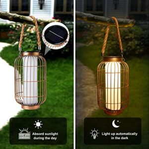 baterysu Large Outdoor Solar Lanterns Hanging Light Waterproof LED Garden Lights Solar Powered Retro Metal Auto On Off Table Lamp for Garden Patio Porch Pathway Walkway Tabletop Decorative(Bronze)