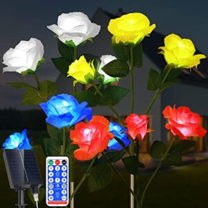 pinpon christmas solar garden landscape lights outdoor, 4 pack waterproof flower fairy decorative lights with bigger solar panel for pathway yard patio decor, multi-color