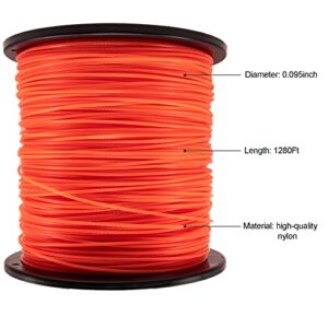 KAKO 095 Inch Trimmer Line, 0.095" Weed Wacker Eater String, Commercial Grade Round Nylon String Trimmer Line Replacement for String Trimmer Weed Trimmer .095"-1280ft-5lb-Spool（ Orange）