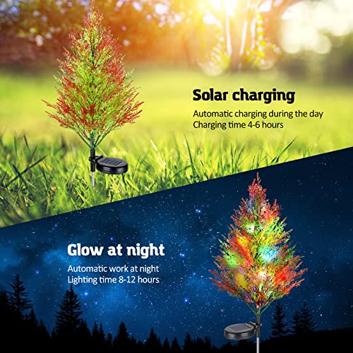 COSYONALL Outdoor Solar Garden Valentine's Day Decorations Yard, 2 Pack Waterproof Solar Christmas Tree Lights with 12 LEDs Flowers Light for Pathway Yard Patio and Lawn Decoration