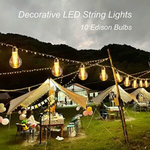 Battery Operated Edison Lights Outdoor String with Timer, 6.56 Ft String of 10 A19 Edison Bulbs, Short Battery Powered Waterproof Plastic Edison String Lights for Hanging Patio Garden (Black Cord)