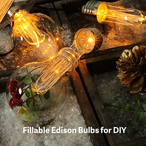 Battery Operated Edison Lights Outdoor String with Timer, 6.56 Ft String of 10 A19 Edison Bulbs, Short Battery Powered Waterproof Plastic Edison String Lights for Hanging Patio Garden (Black Cord)