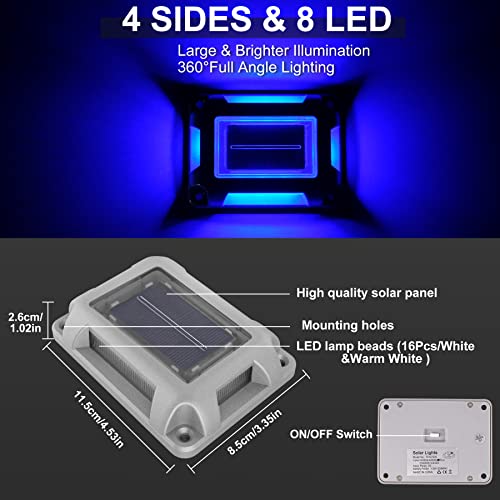 CREPOW Solar Deck Lights Driveway Dock Lights- 8 Packs Waterproof 1200mAh Solar Powered Outdoor LED Aluminum Dock Lighting Road Markers Step Lights for Driveway Sidewalk Garden Pathway Yard (Blue)