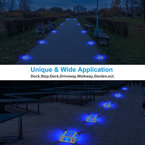 CREPOW Solar Deck Lights Driveway Dock Lights- 8 Packs Waterproof 1200mAh Solar Powered Outdoor LED Aluminum Dock Lighting Road Markers Step Lights for Driveway Sidewalk Garden Pathway Yard (Blue)