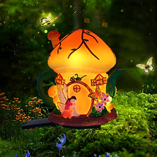 VOOKRY Solar Mushroom Lights Fairy Garden Lights for Home Decor Outdoor Decorative Stakes Mushroom House Solar Powered LED Landscape Lighting for Lawn, Walkway, Patio, Yard