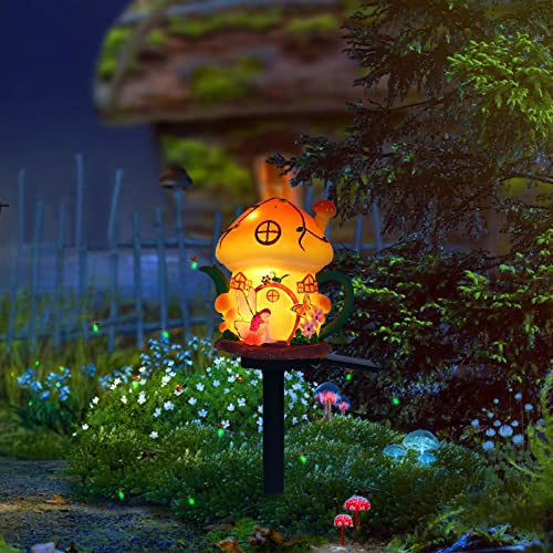 VOOKRY Solar Mushroom Lights Fairy Garden Lights for Home Decor Outdoor Decorative Stakes Mushroom House Solar Powered LED Landscape Lighting for Lawn, Walkway, Patio, Yard