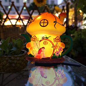 VOOKRY Solar Mushroom Lights Fairy Garden Lights for Home Decor Outdoor Decorative Stakes Mushroom House Solar Powered LED Landscape Lighting for Lawn, Walkway, Patio, Yard