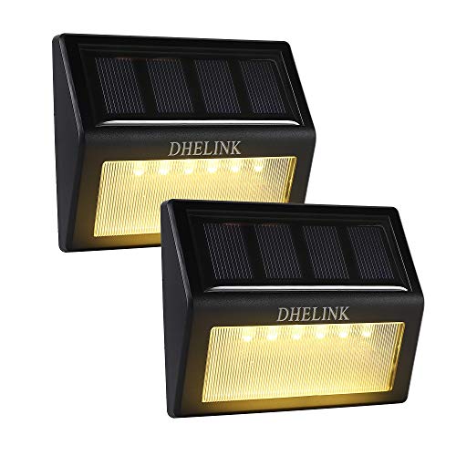 DHELINK 2 Pack Outdoor Solar Deck Lights, 6 LED Solar Step Lights Outdoor Waterproof Warm White Auto On/Off Solar Powered Stair Lights Lighting for Fence Yard Patio Garden Pathway Walkway