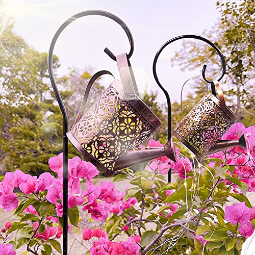 ChenTaid 2 Pcs Solar Watering Can Lights - Garden Decor Solar Lights Hanging Lantern Waterproof for Outdoor Party Dinner Table Porch Bedroom Window Balcony Gardens Lawns