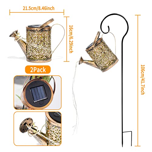 ChenTaid 2 Pcs Solar Watering Can Lights - Garden Decor Solar Lights Hanging Lantern Waterproof for Outdoor Party Dinner Table Porch Bedroom Window Balcony Gardens Lawns