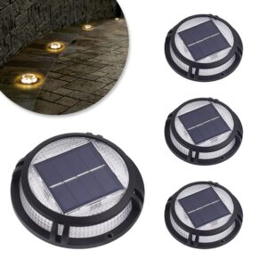 wecusn 4 pack 10 lumen solar ground lights, led solar garden lamp disk lights waterproof in-ground outdoor landscape lighting for patio pathway lawn yard driveway walkway(warm white)