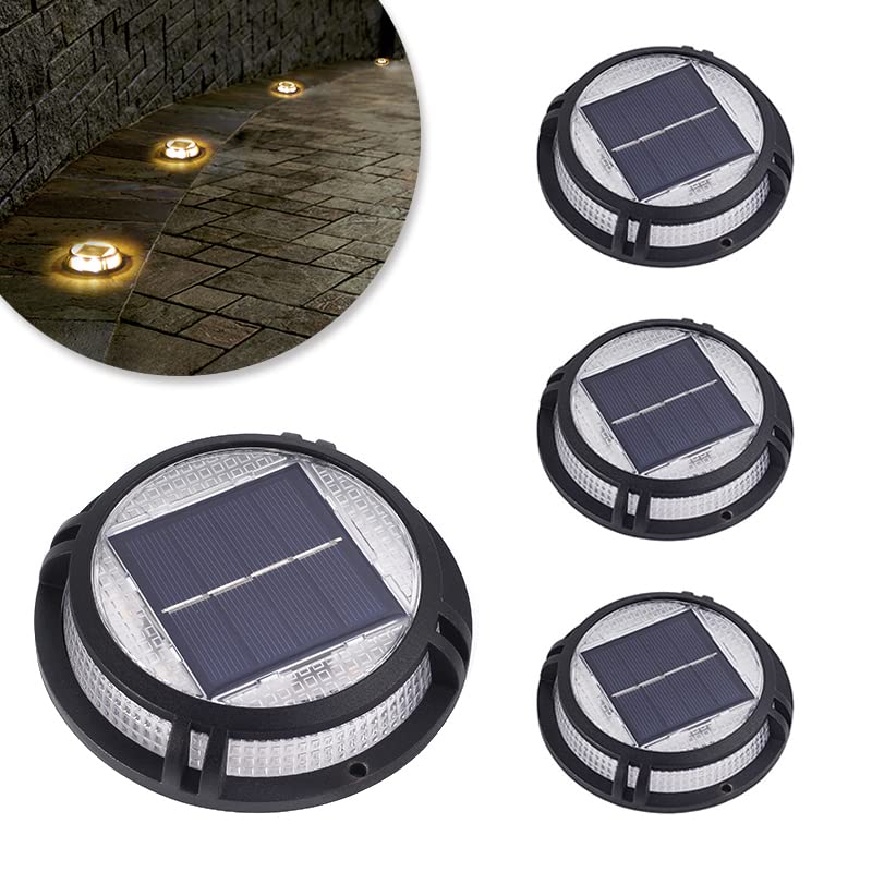 Wecusn 4 Pack 10 Lumen Solar Ground Lights, LED Solar Garden Lamp Disk Lights Waterproof In-Ground Outdoor Landscape Lighting for Patio Pathway Lawn Yard Driveway Walkway(Warm White)