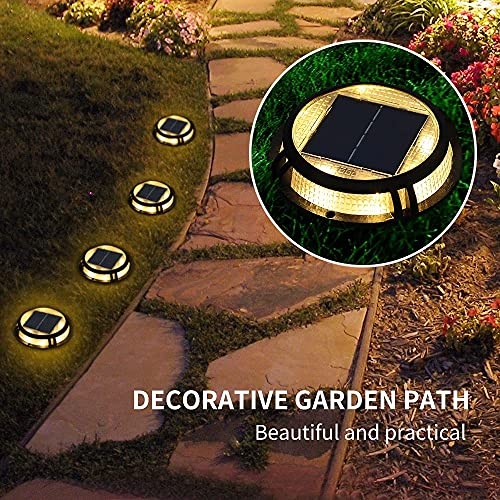 Wecusn 4 Pack 10 Lumen Solar Ground Lights, LED Solar Garden Lamp Disk Lights Waterproof In-Ground Outdoor Landscape Lighting for Patio Pathway Lawn Yard Driveway Walkway(Warm White)