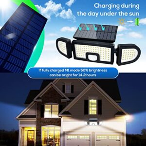 Solar Outdoor Lights Motion Sensor, 125 LED Waterproof IP65, 360° Adjustable 3 Heads Motion Sensor Lights with Remote Control, Wireless Security Lights Motion Outdoor Garden Garage Porch Yard