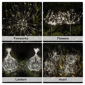 Garden Decorative Flowers Firework Lights Solar Powered 120 LED 40 Copper Wire DIY Waterproof Landscape Stake Light for Halloween, Christmas, Patio Yard Pathway Lawn Party Decor(White, 2 Pack )