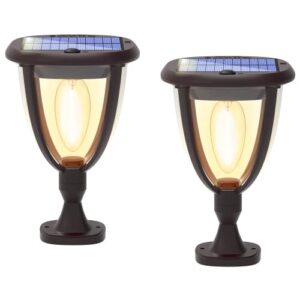 tycolit 2 in 1 solar post light photocell sensor wall lights outdoor, ip65 waterproof warm white 2800k, 2 lighting modes solar post lamp wall sconce outdoor for fence patio garden yard, 2 packs