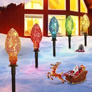 christmas pathway lights outdoor 2 pack – 2* 6.5 feet 5 led jumbo c9 christmas walkway lights, multicolor christmas bulb pathway lights, christmas decorations for outdoor yard lawn holiday driveway