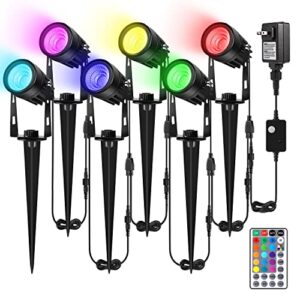 aloveco rgb outdoor spotlight 1800lm 12v led landscape lighting remote 16 colors changing landscape lights with transformer waterproof for yard garden pathway 6 pack