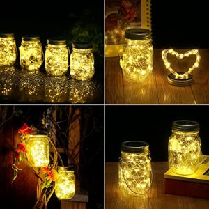 Mason Jar Solar Lights 40 LED, 6 Pack Fairy Hanging Solar Lights Outdoor with Jars and Hangers, Waterproof Decorative Solar Lanterns for Home Garden Patio Party Wedding Christmas, Warm White