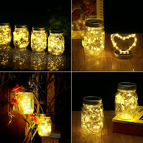 Mason Jar Solar Lights 40 LED, 6 Pack Fairy Hanging Solar Lights Outdoor with Jars and Hangers, Waterproof Decorative Solar Lanterns for Home Garden Patio Party Wedding Christmas, Warm White